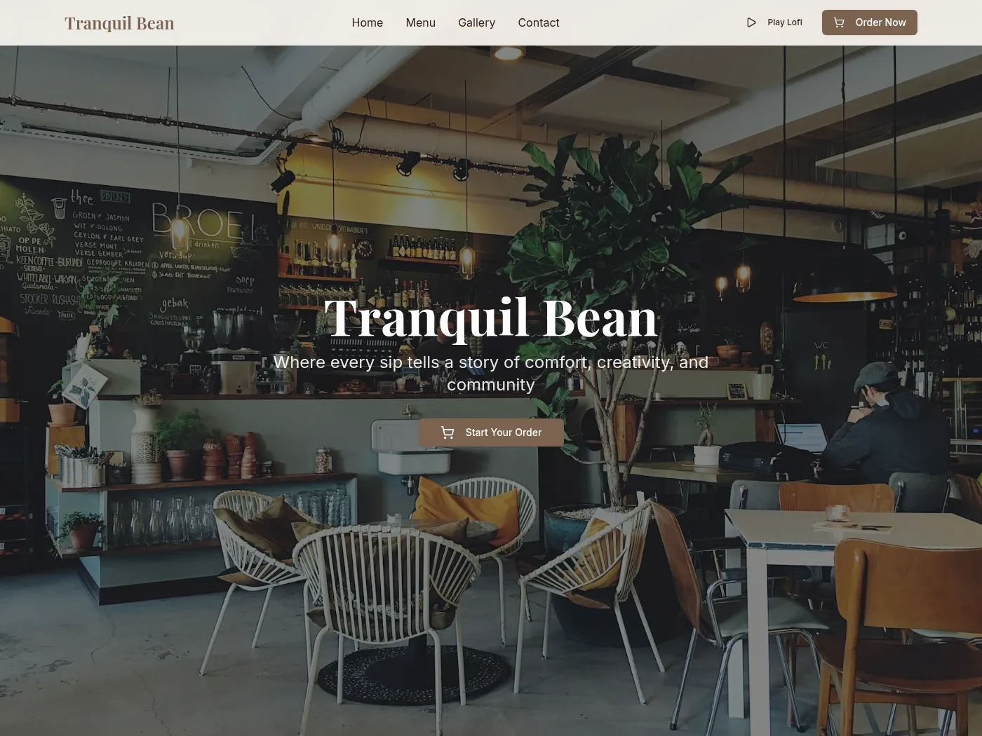 Lofi Cafe Landing Page with Menu and Ordering