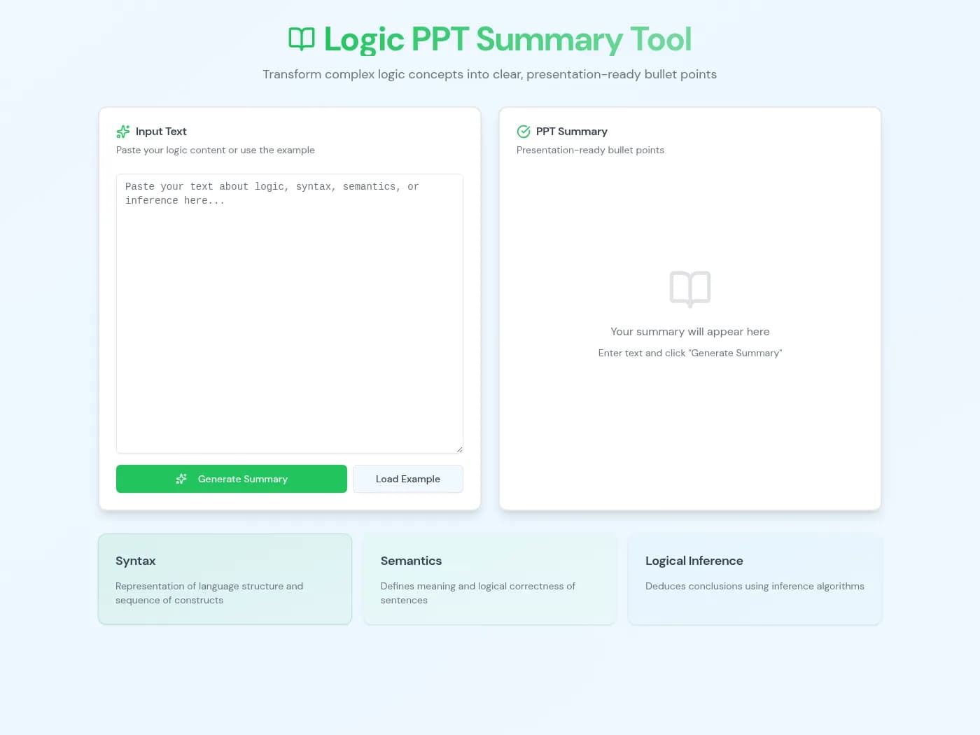 Essentials of Logic: Syntax, Semantics, and Inference — A PPT Summary Tool