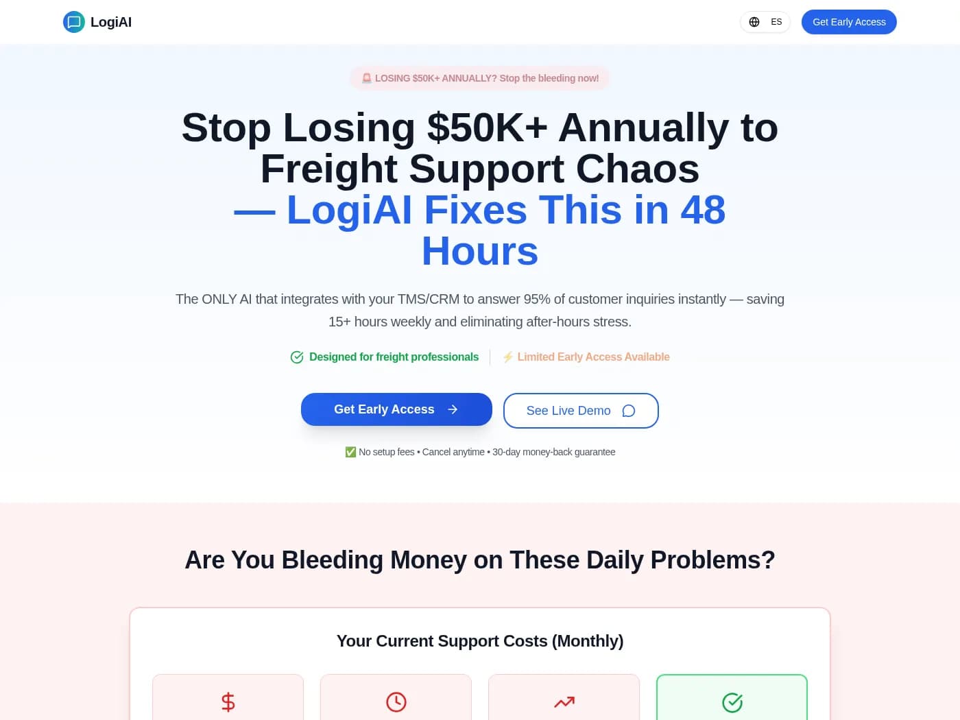 LogiChat AI Bilingual Freight Support Landing Page