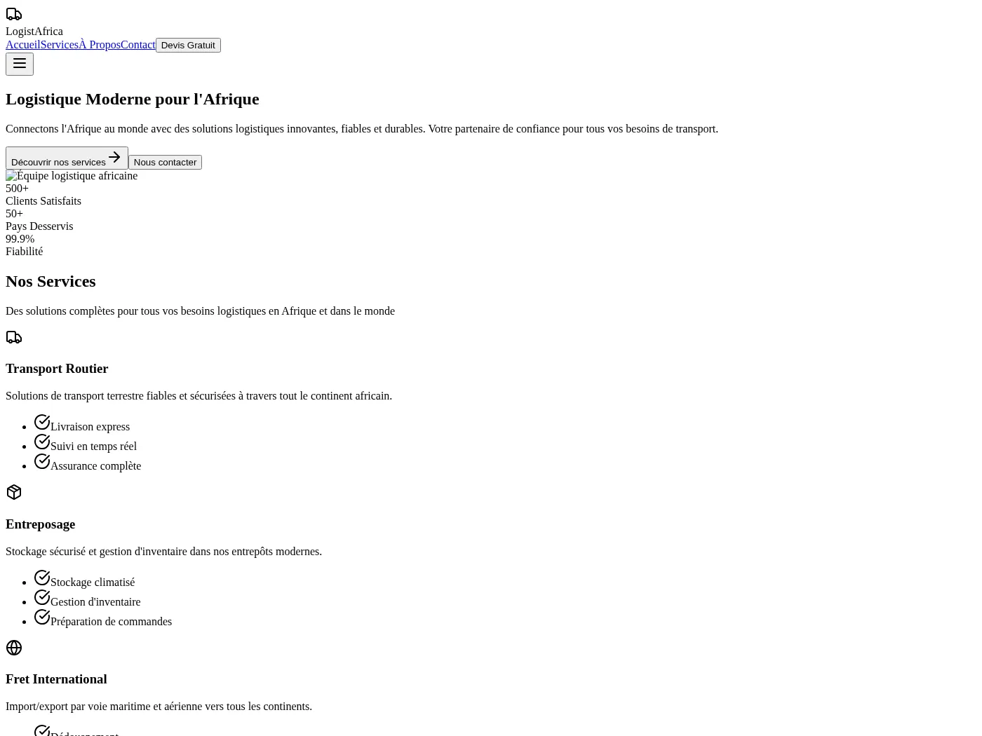 LogistAfrica - Site Web de Logistique Moderne et Inclusif