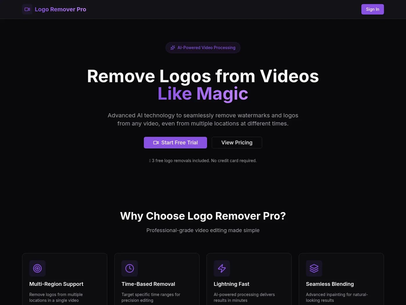 Logo Remover Pro - Subscription Video Watermark Removal Web App