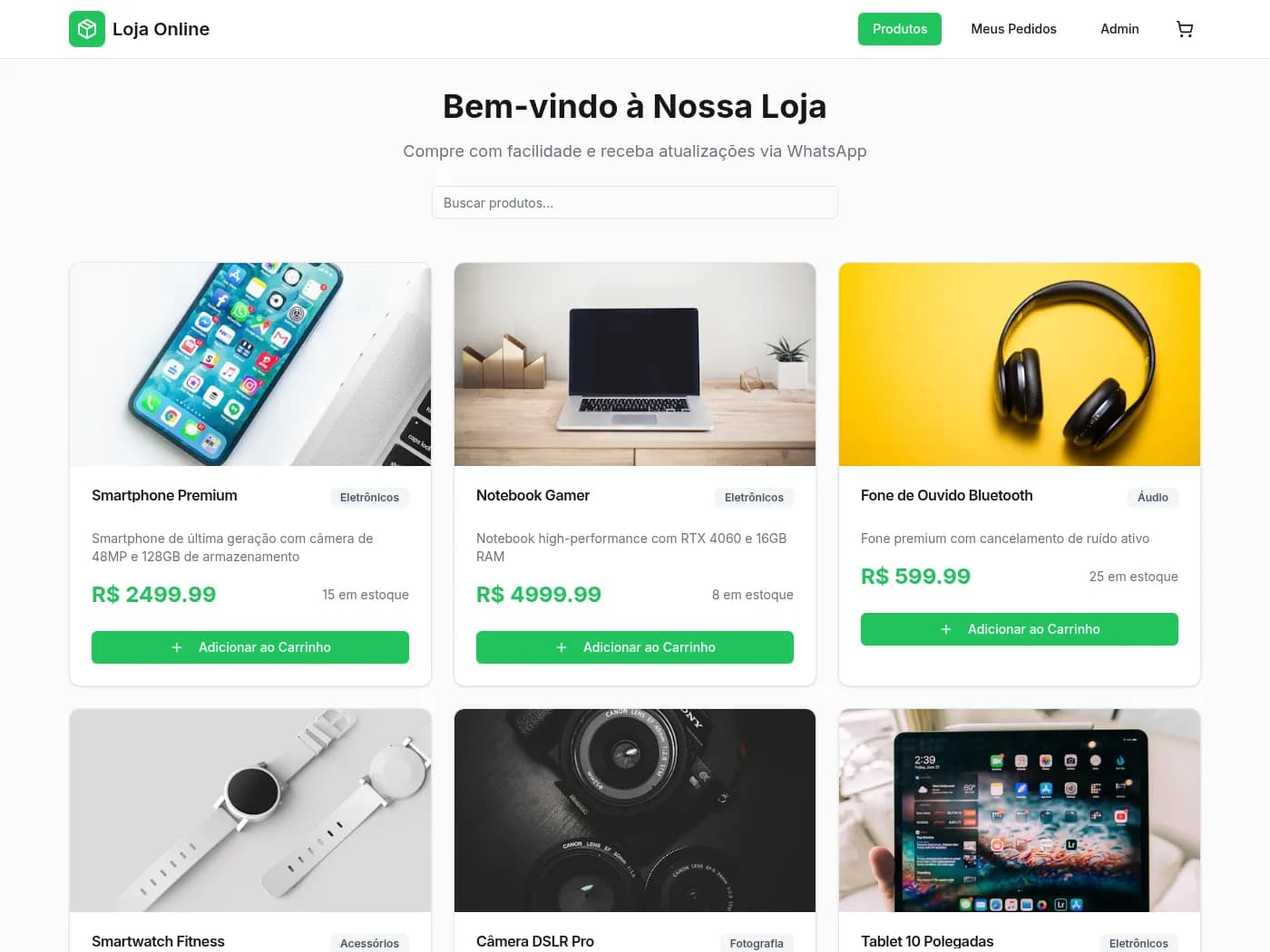 Loja Online Integrada com WhatsApp e Dashboard de Pedidos