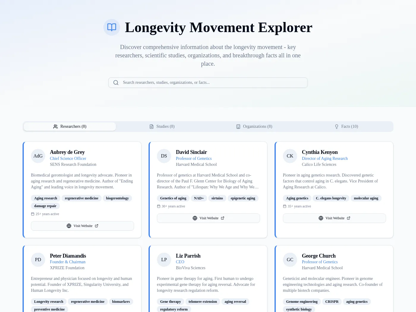 Longevity Movement Research Explorer