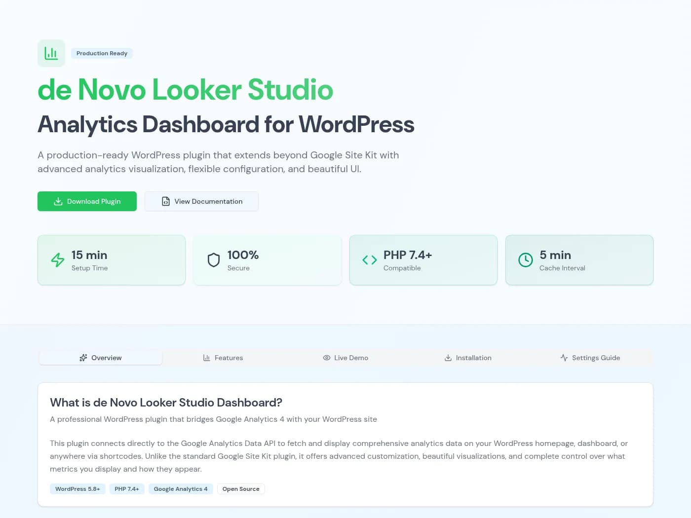 de Novo Custom Looker Studio Analytics Dashboard Widget for WordPress