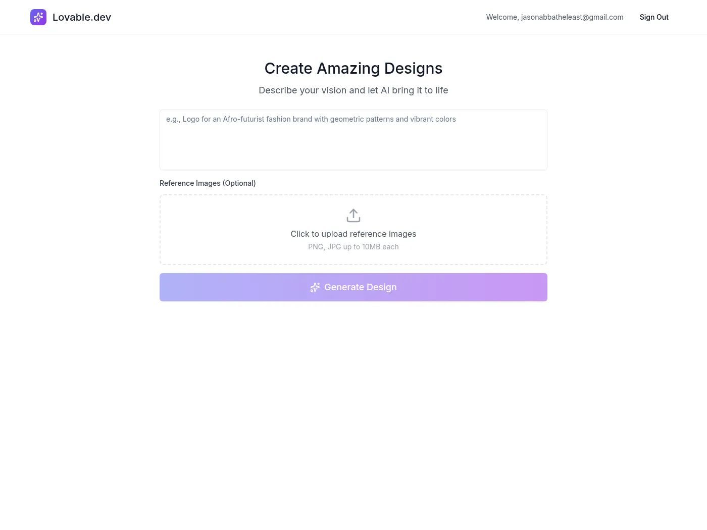 Lovable.dev: Minimal AI Graphic Designer Web App