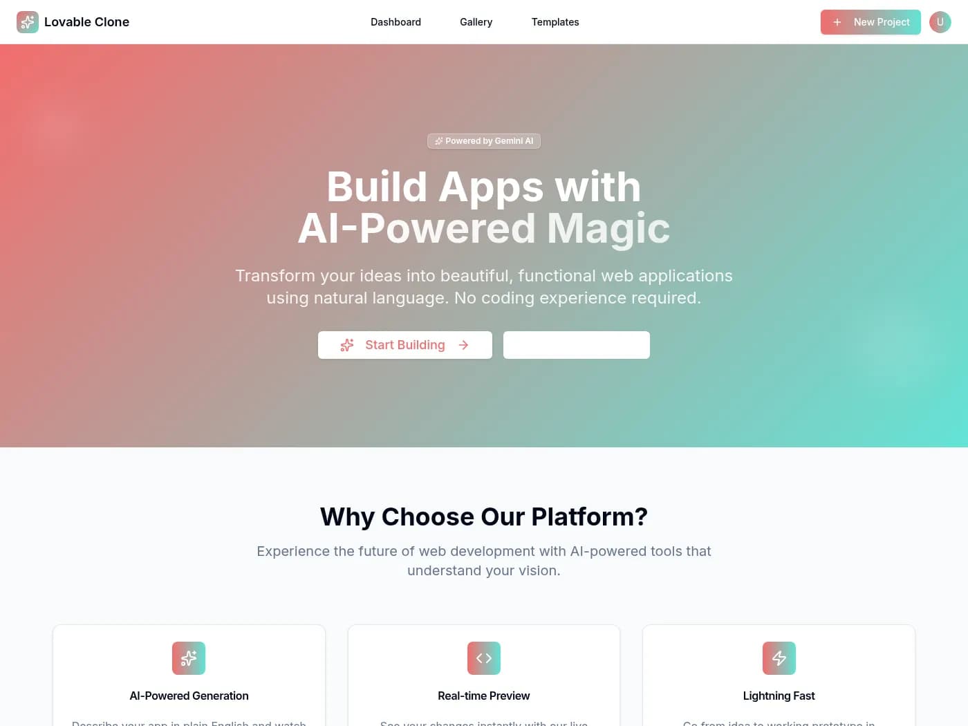 Lovable Clone with Gemini API Integration