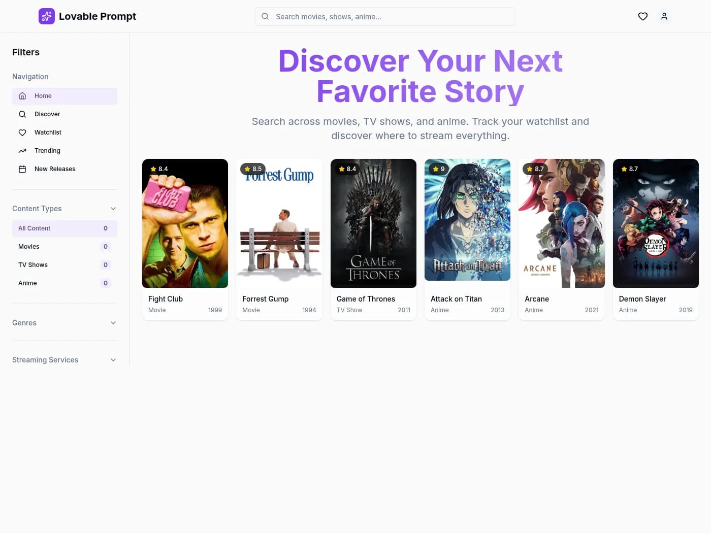 Lovable Prompt: Unified Content Discovery SaaS Platform