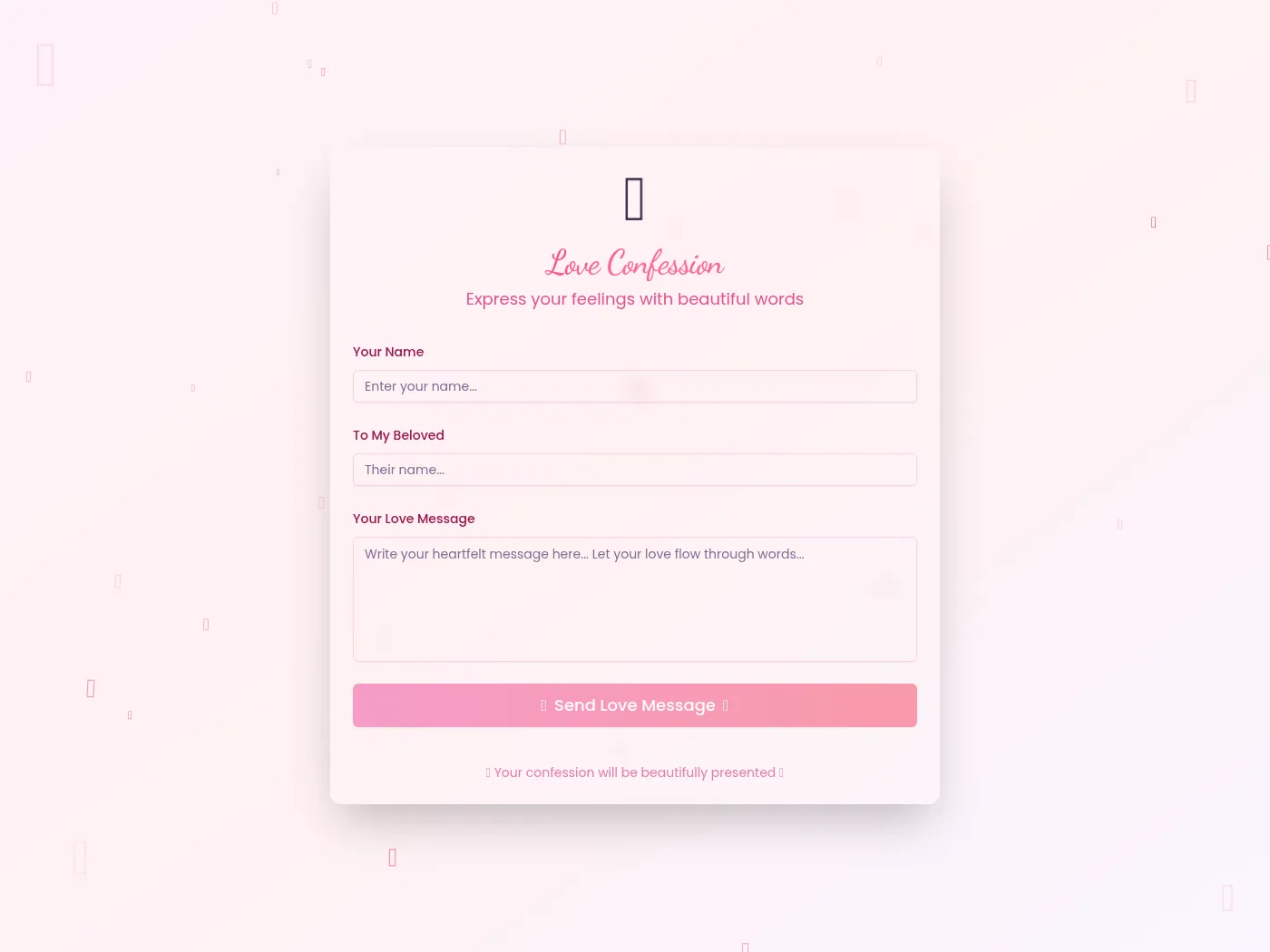 Love Confession Website with Animated Backgrounds