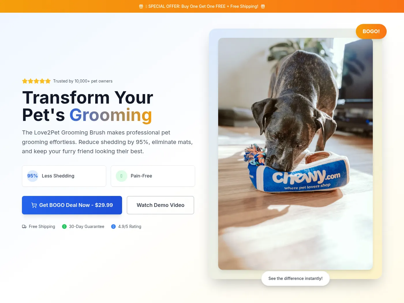 Love2Pet Grooming Brush Promotional Landing Page