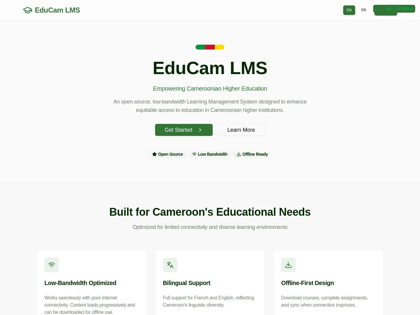 Open-Source Low-Bandwidth LMS for Cameroonian Higher Education