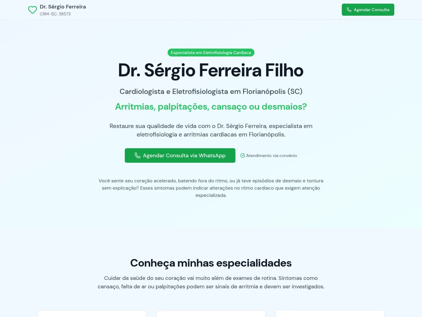 Landing Page Dr. Sérgio Ferreira Filho – Cardiologista e Eletrofisiologista em Florianópolis