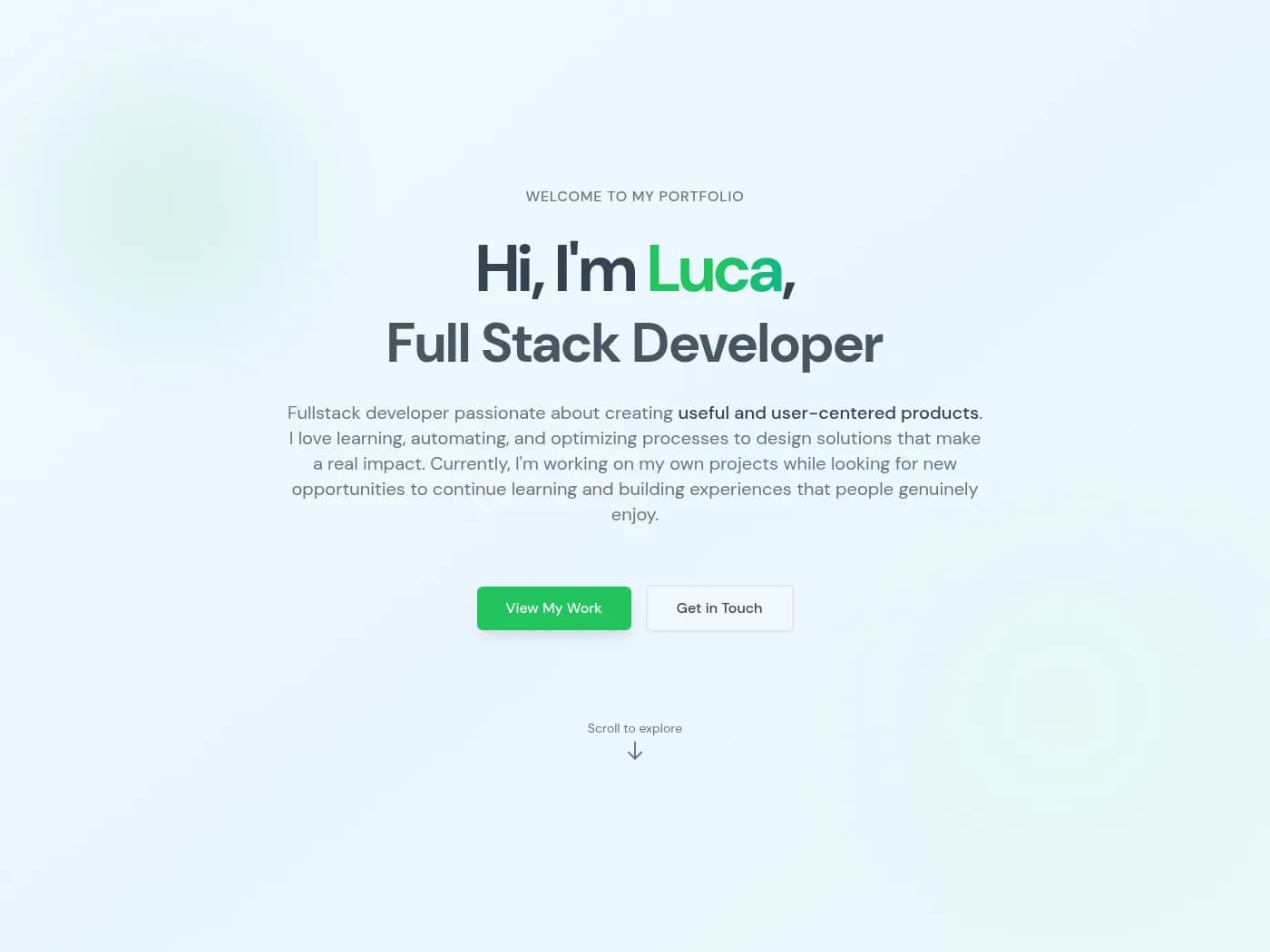 Hero Page for Luca's Portfolio
