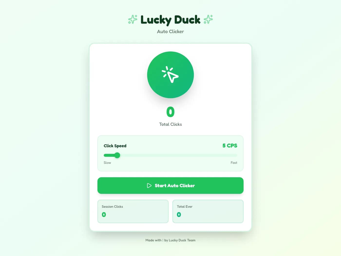 Lucky Duck Style Auto Clicker in Green Theme