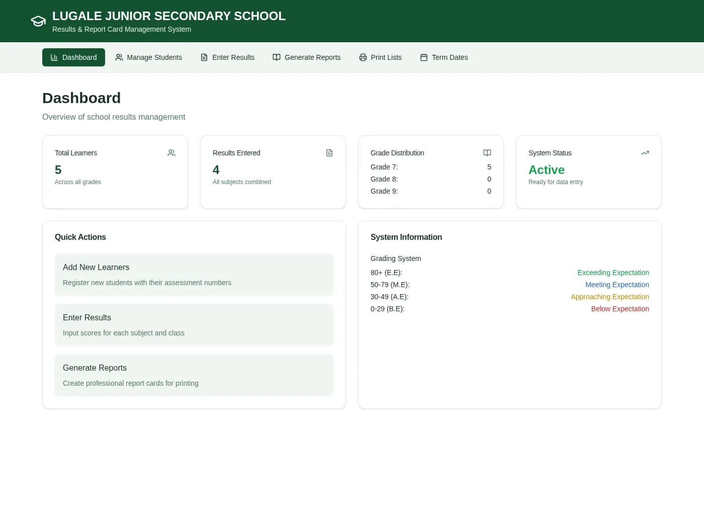 Lugale Secondary School Results & Report Card System