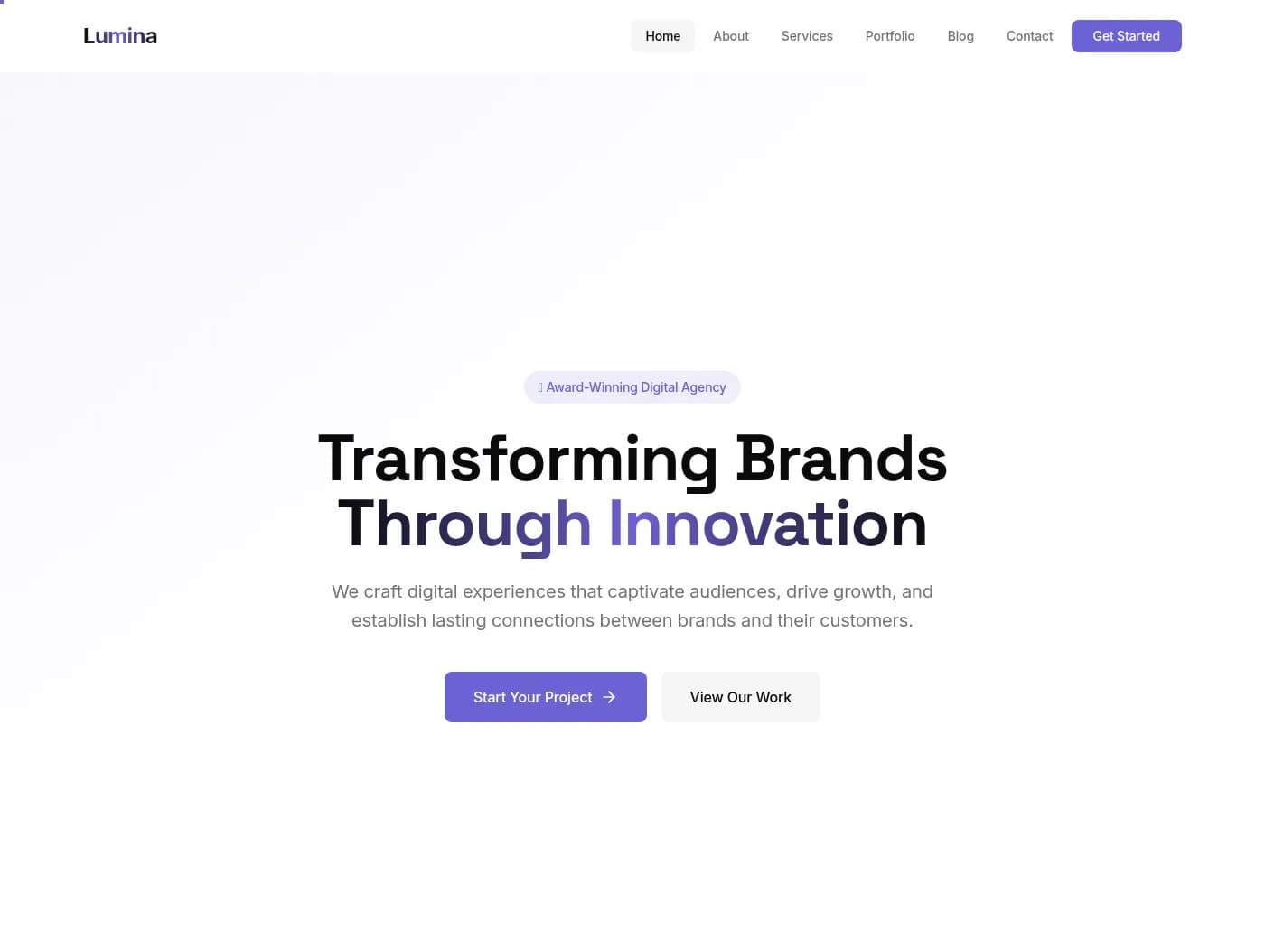 Lumina Digital Agency – Animated, Minimalist Web Experience