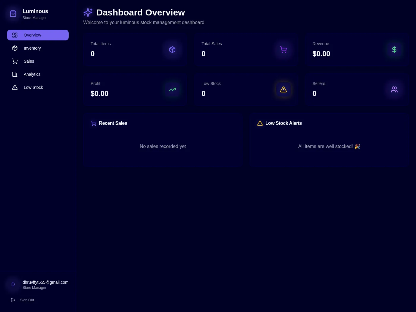 Luminous Stock Manager Dashboard for Clothing Stores