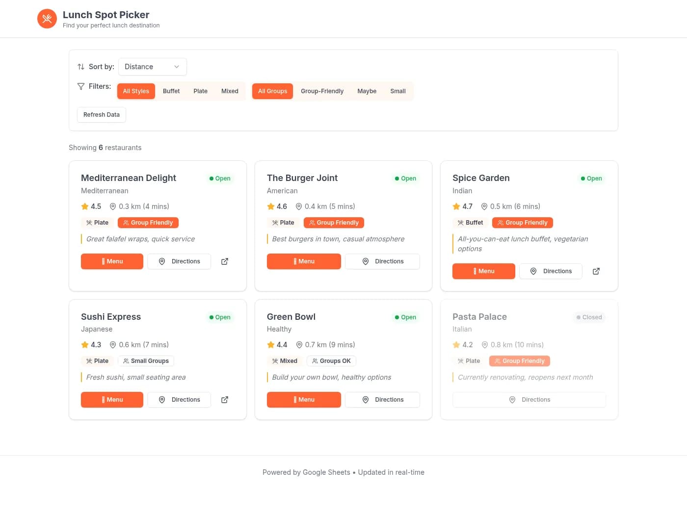 Lunch Spot Picker — A Google Sheets-powered Lunch Decision App