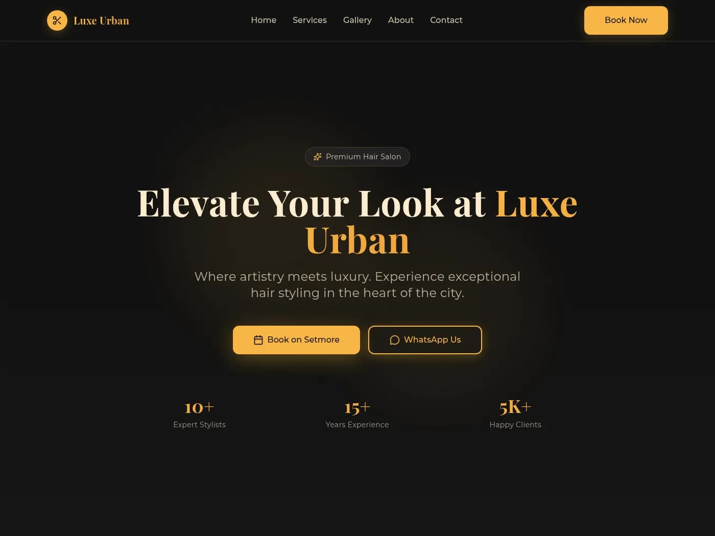 Luxe Urban Hair Salon Dark Theme Website