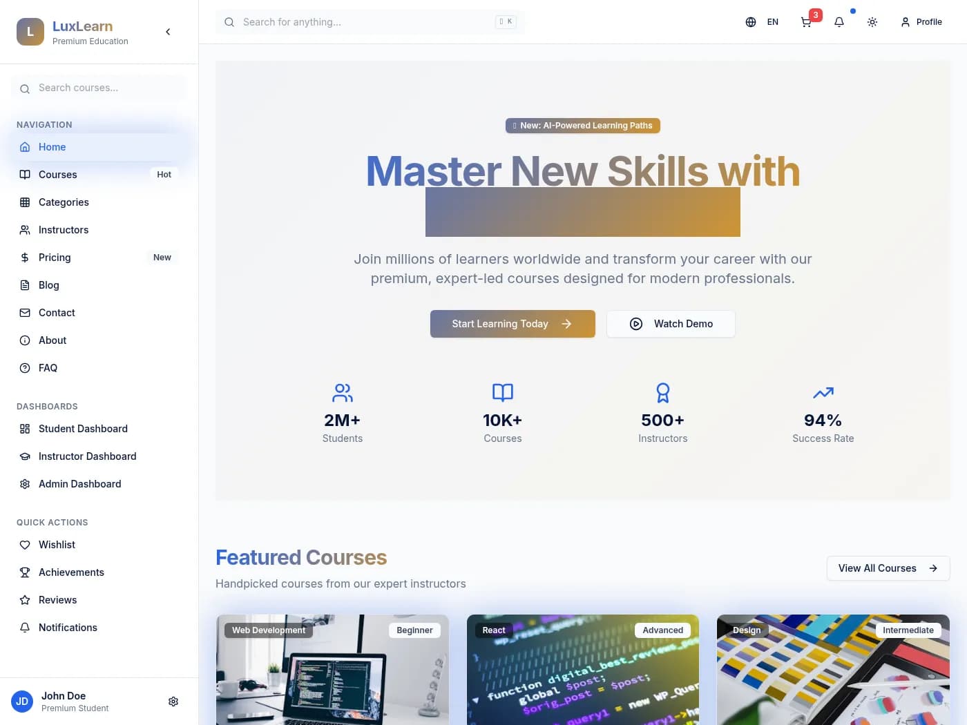 LuxLearn: Premium Responsive Online Courses Platform