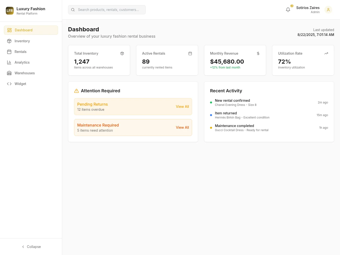 Luxury Fashion Rental Platform MVP