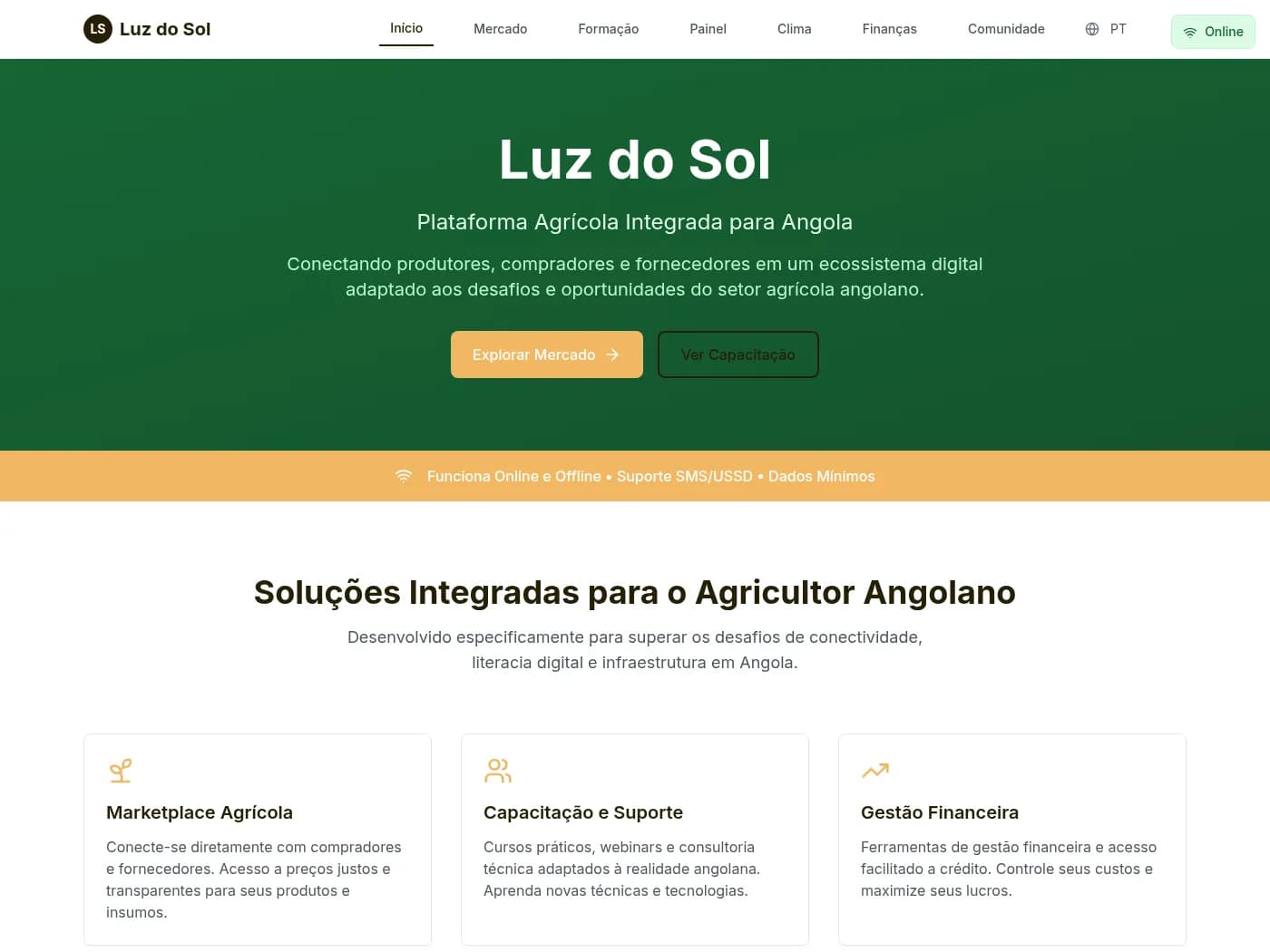Luz do Sol: Plataforma Agrícola Integrada para Angola