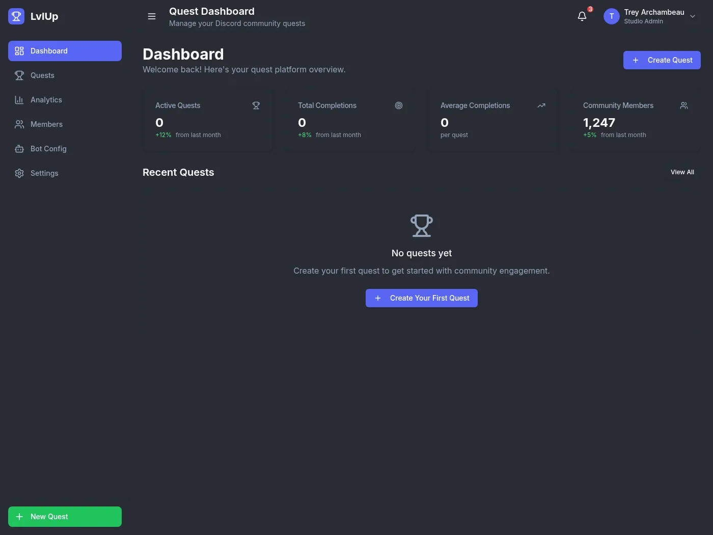 LvlUp: Discord Quest Platform for Game Studios