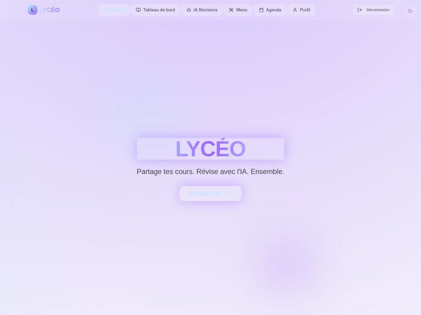 LYCÉO — Plateforme collaborative IA de partage & révision pour lycéens (Glassmorphism iOS)