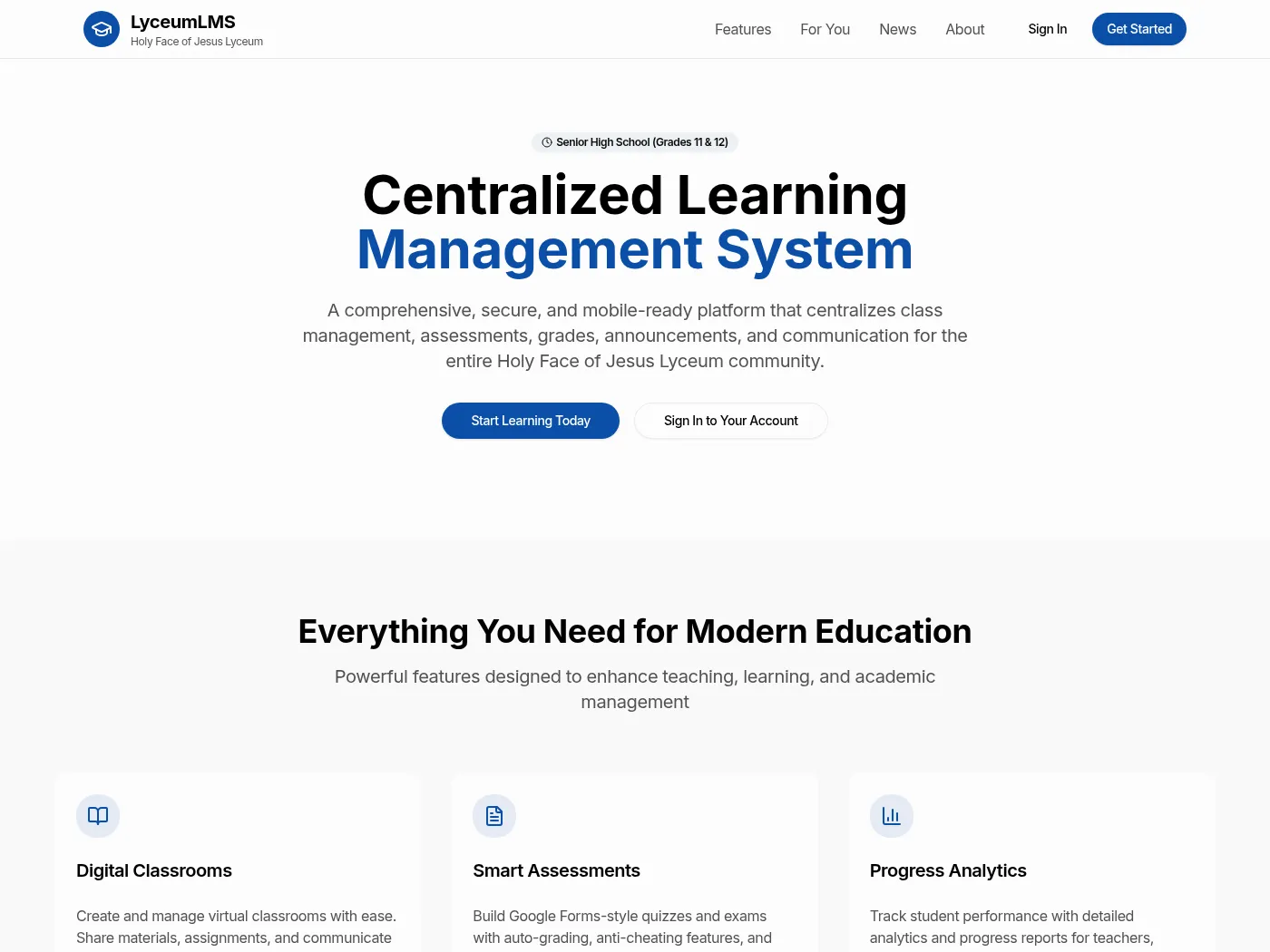 LyceumLMS: Centralized Learning Management System for Senior High