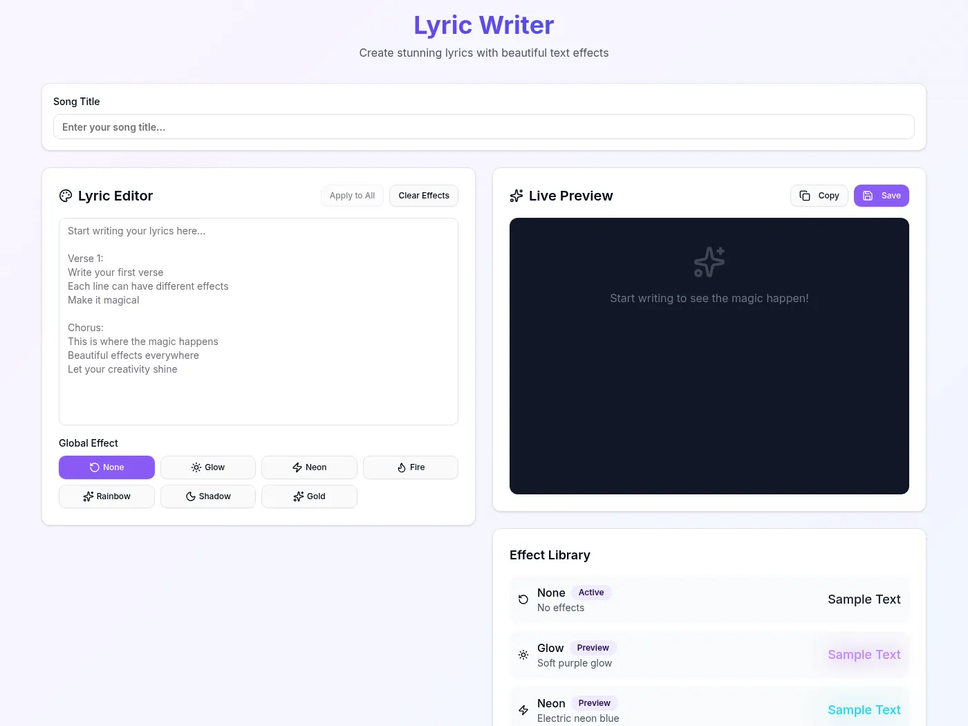 Lyric Writer with Creative Effects