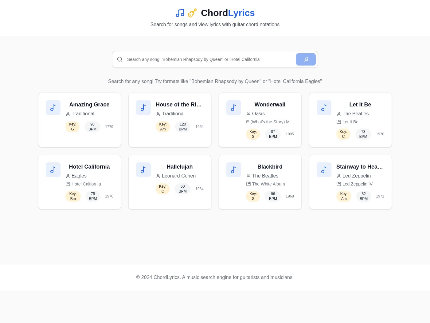 Music Lyrics & Guitar Chords Search Engine