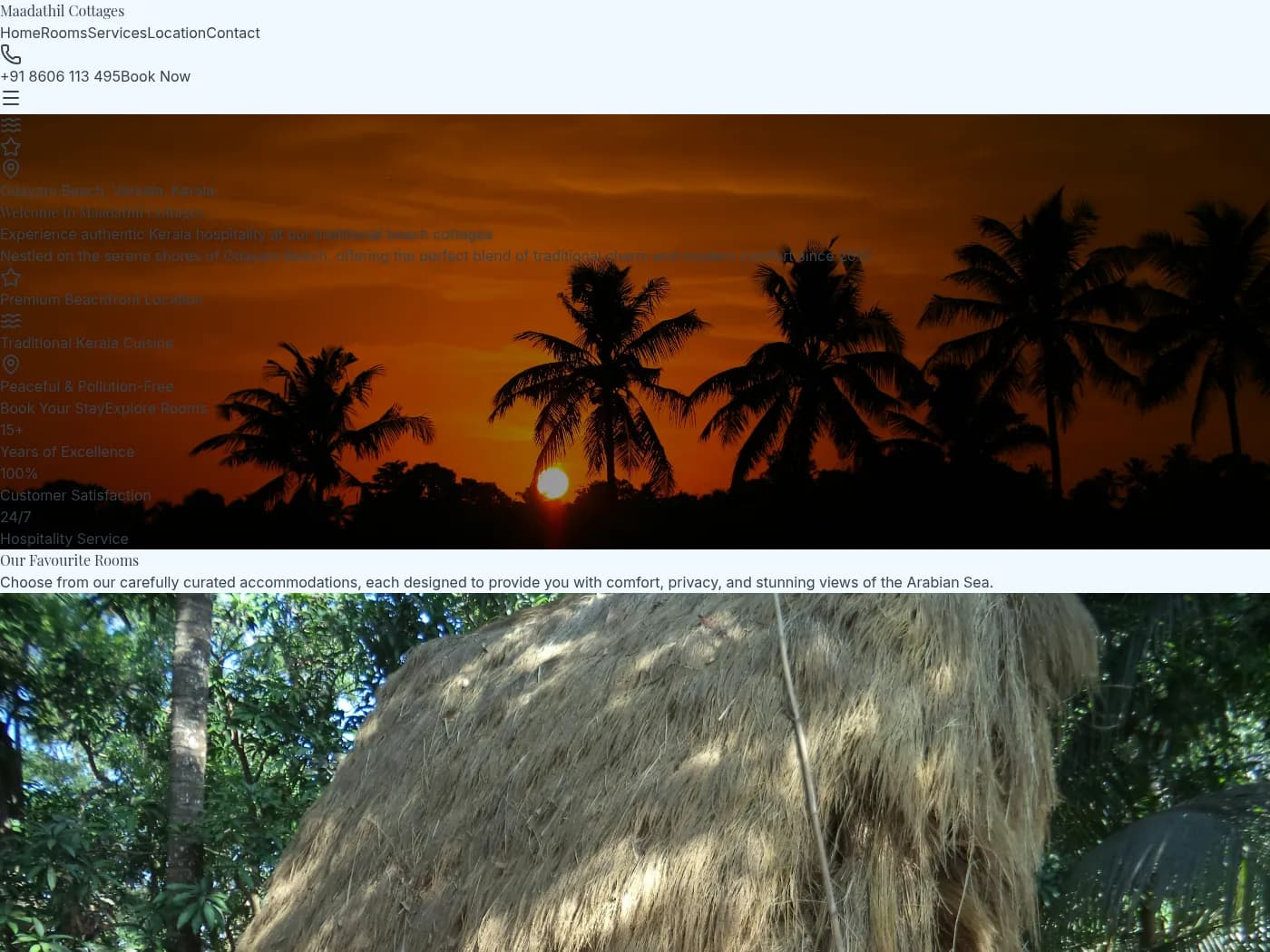 Maadathil Cottages & Beach Resort Website