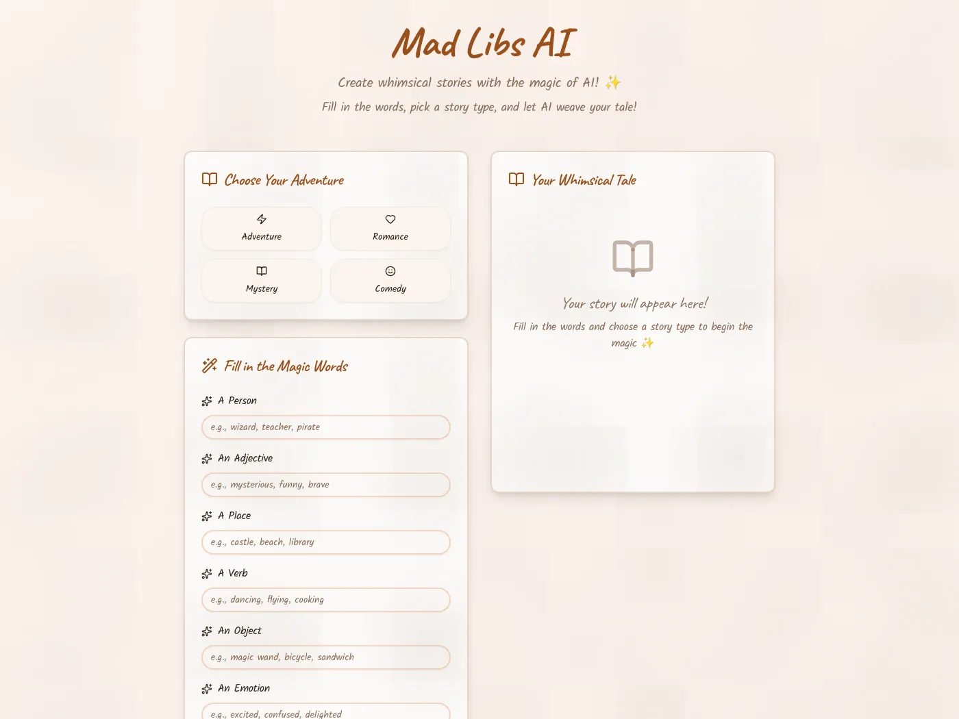 Mad Libs AI: Whimsical Story Generator