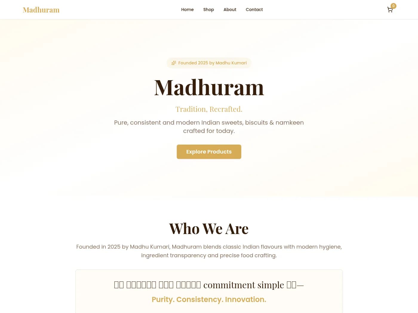 Madhuram E-Commerce Platform for Premium Indian Sweets, Biscuits, & Namkeen