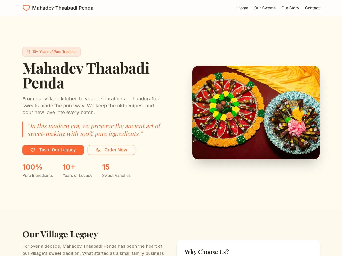 Mahadev Thaabadi Penda Sweets Marketing Webpage