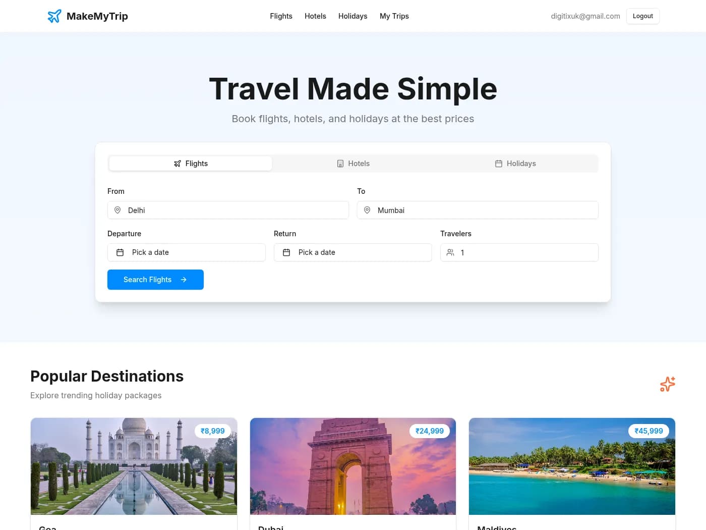 MakeMyTrip Web App Clone