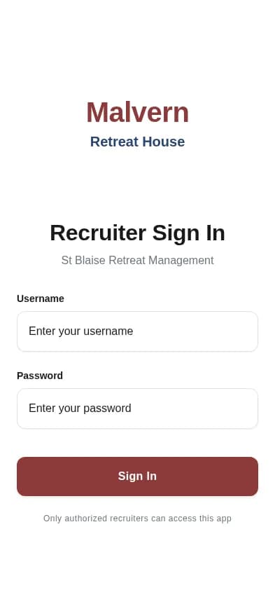 Malvern Retreat Recruiter Mobile App