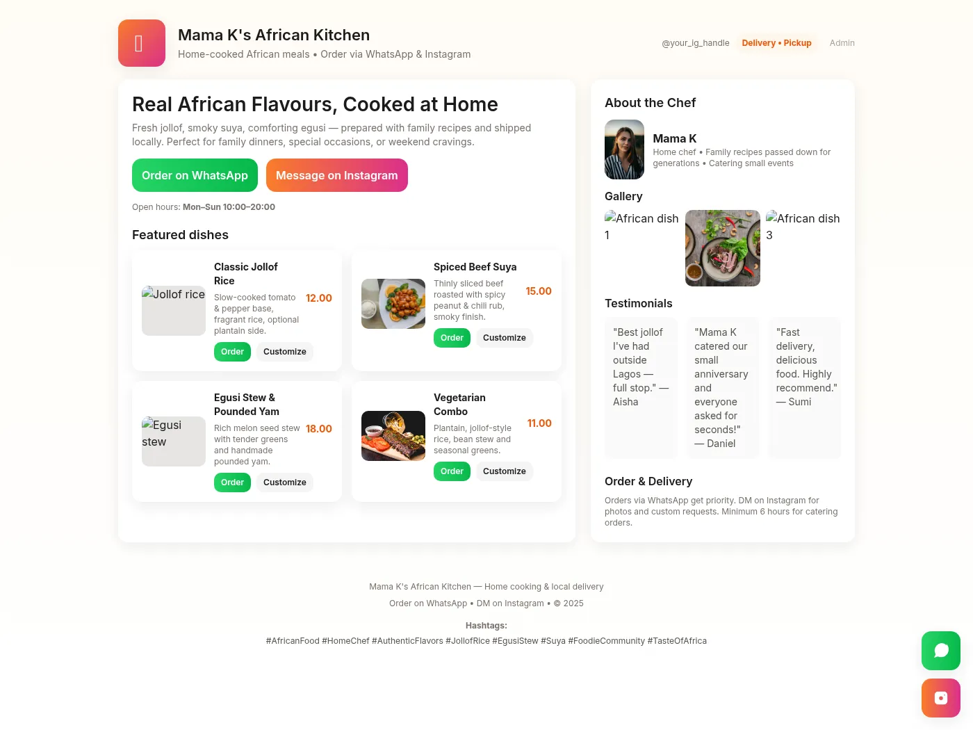 Mama K's African Kitchen — Authentic African Food Ordering Website