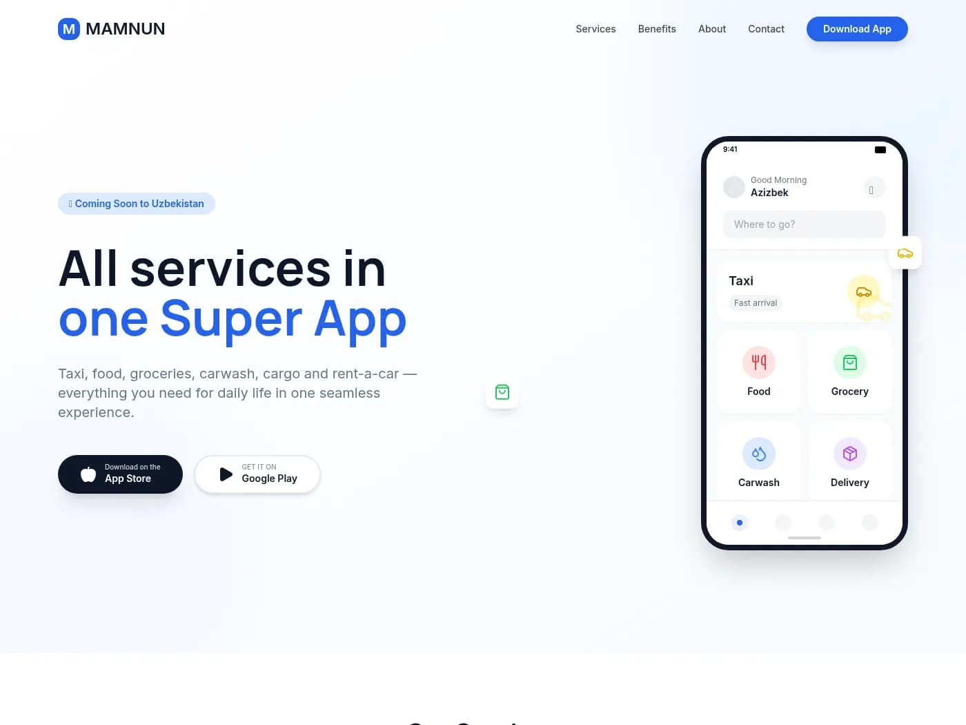 MAMNUN Super App Landing Page for Uzbekistan