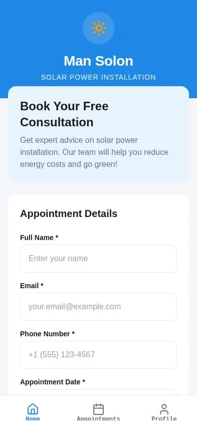 Solar Power Installation Appointment Booking App