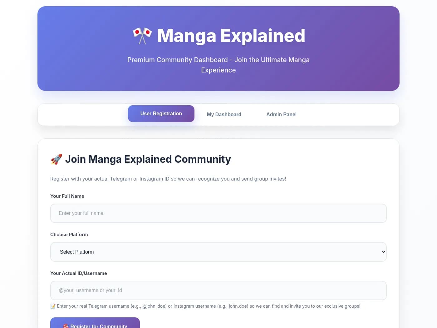 Manga Explained User Dashboard & Admin Panel