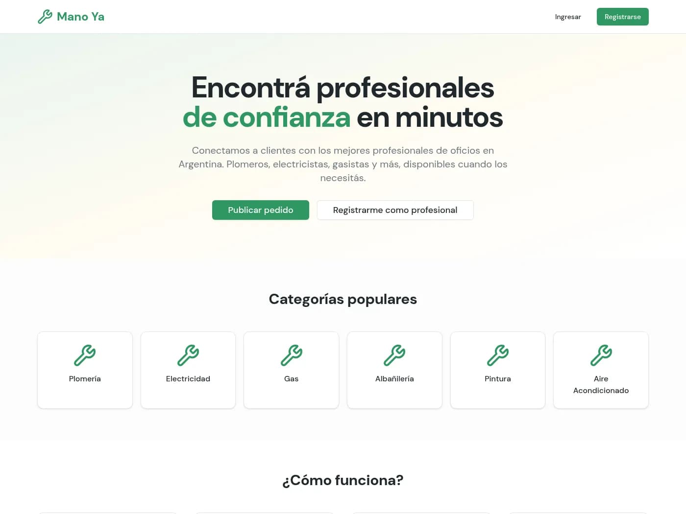 Mano Ya — Plataforma de oficios on-demand para Argentina