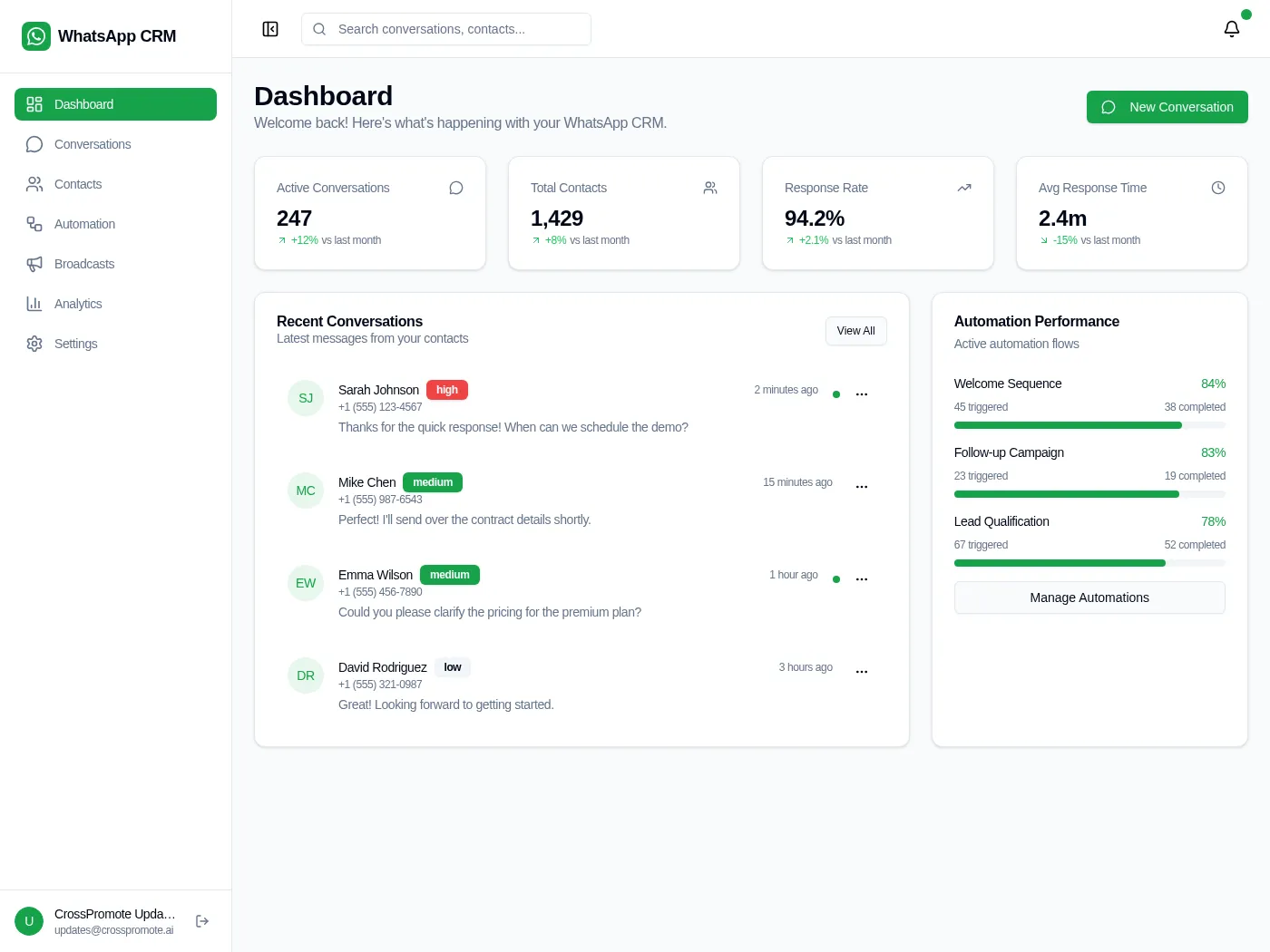 ManyChat-Style WhatsApp AI CRM Manager