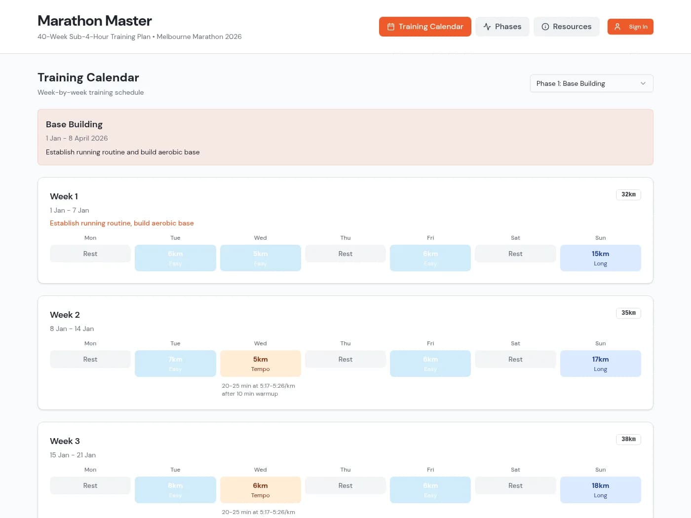 Marathon Master: Interactive 40-Week Sub-4-Hour Training Plan App