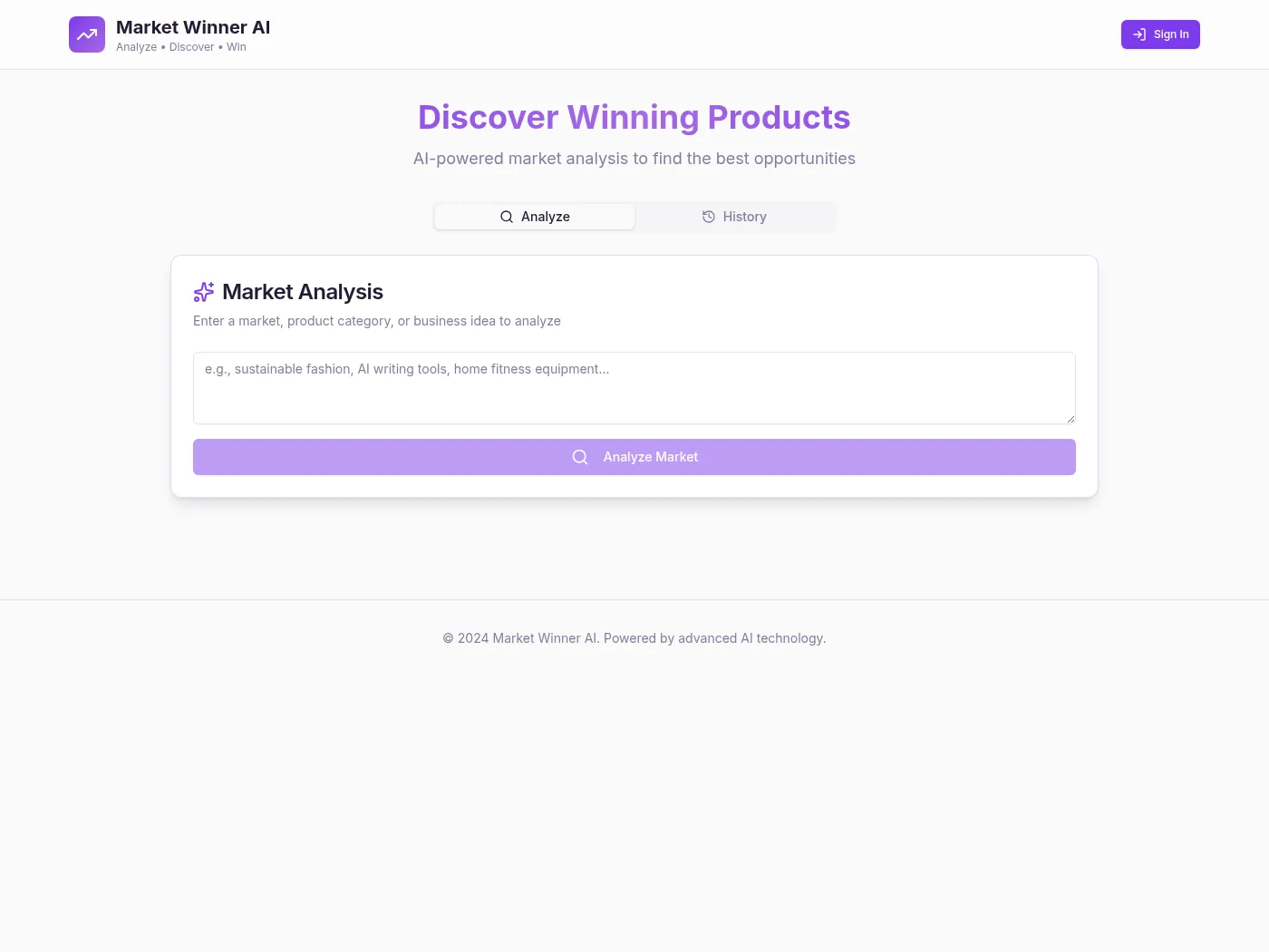 Market Winner AI Analyzer