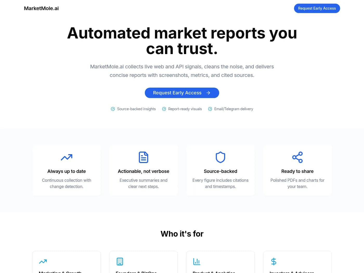 MarketMole.ai Early Access Landing Page