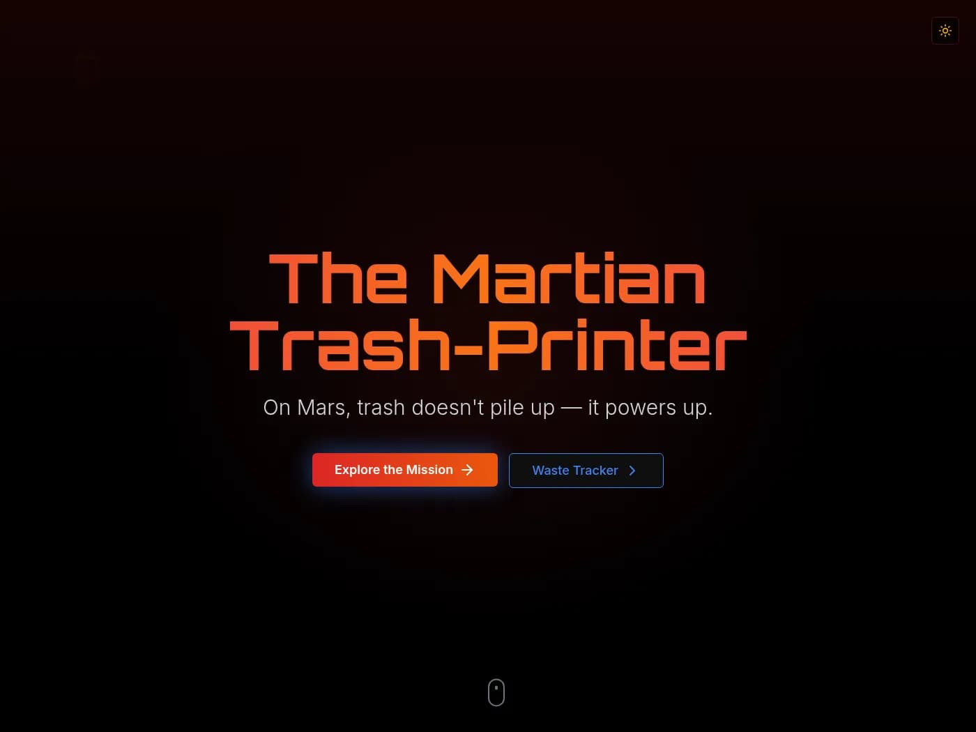 The Martian Trash-Printer Futuristic Landing Page