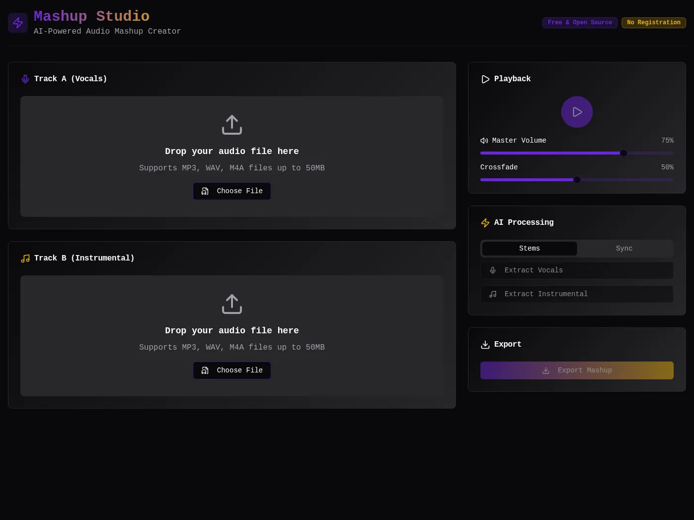 Mashup Studio: Free Client-Side AI Audio Mashup Creator