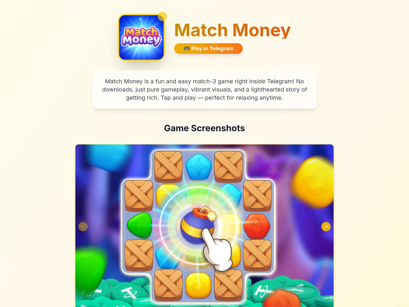 Match Money Game Landing Page