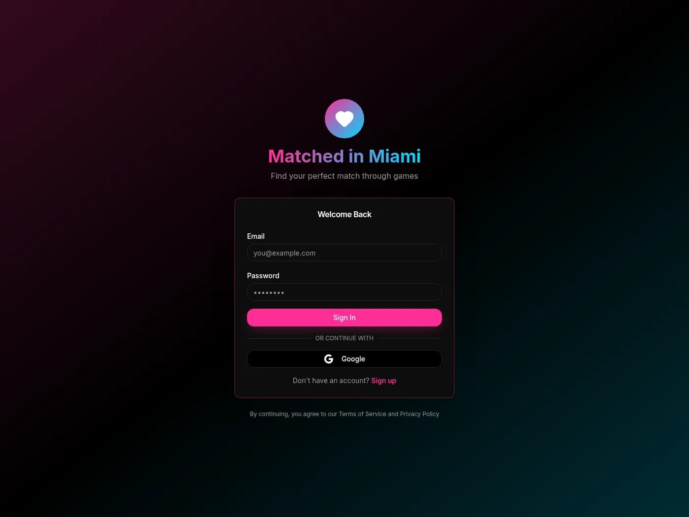 Matched in Miami – Miami-Themed Modern Matchmaking Web App with Games, Chat, and Pro Matching