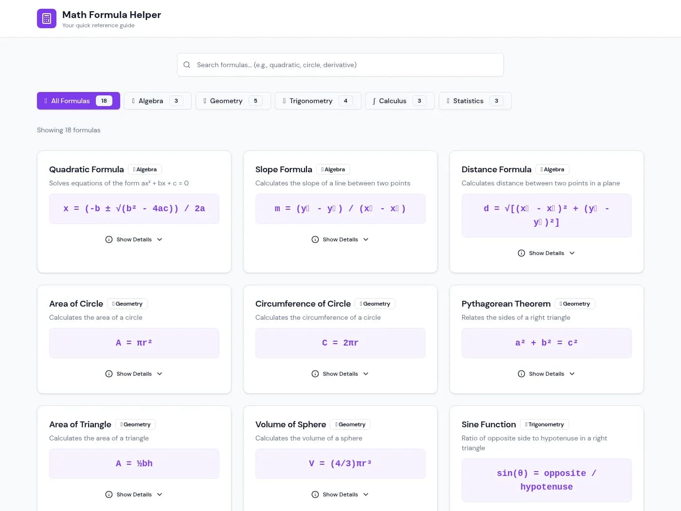 Math Formula Helper for Students